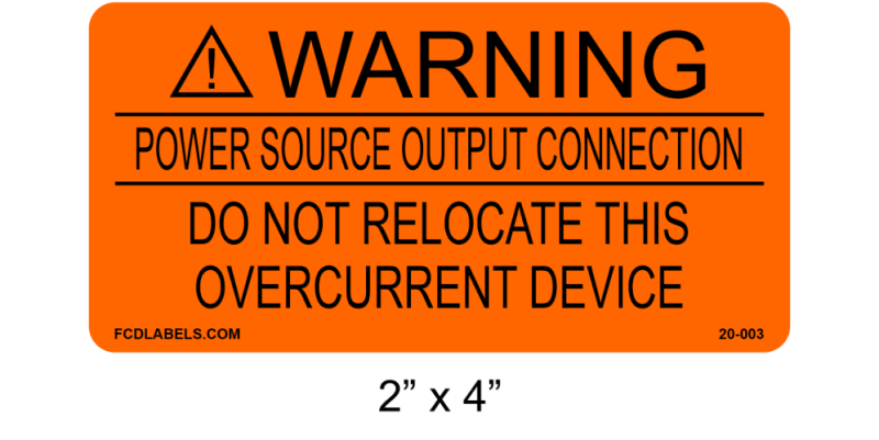 2" x 4" Orange & Black | Power Source Output Connection | Solar Warning Labels – FCDLabels