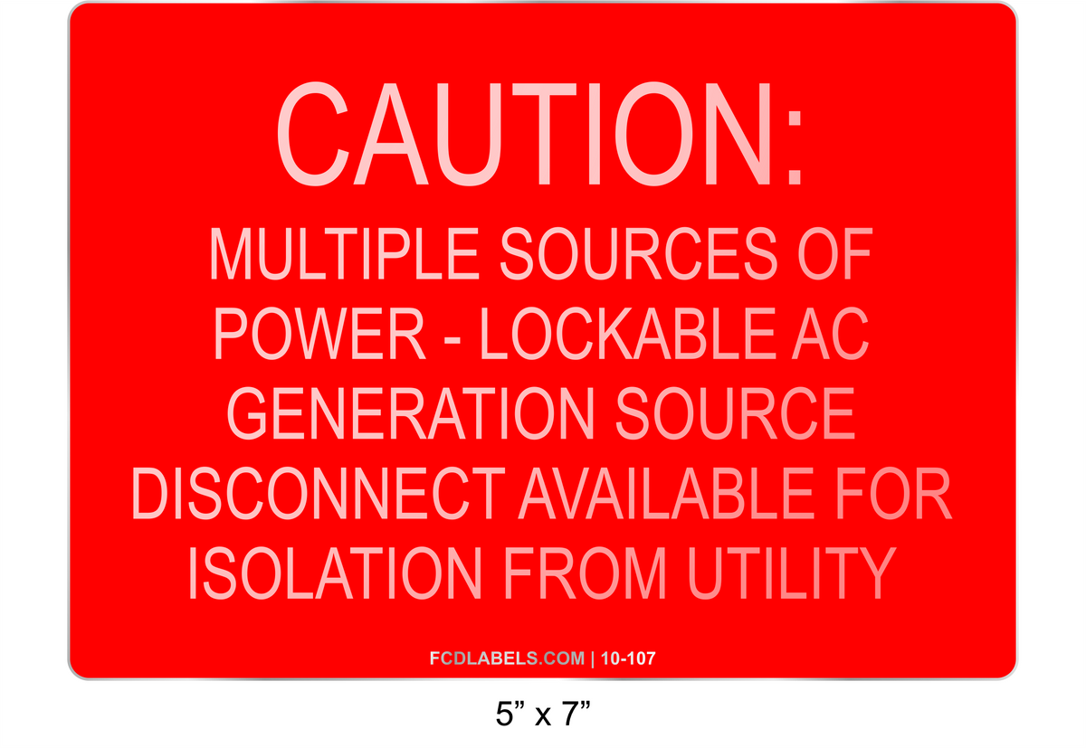 5" x 7" | CAUTION: MULTIPLE SOURCES OF POWER | Photovoltaic System ...