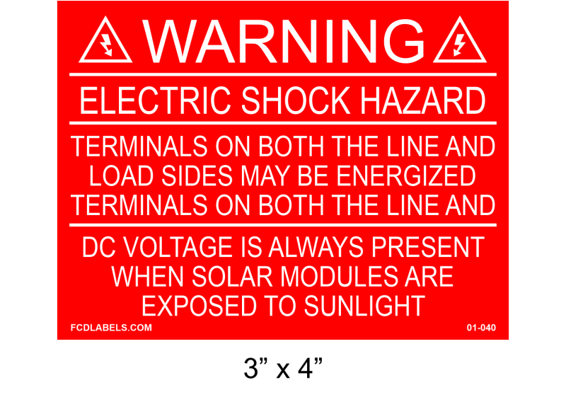 3" x 4" | Terminals - Exposed To Sunlight | Solar Warning Placard ...