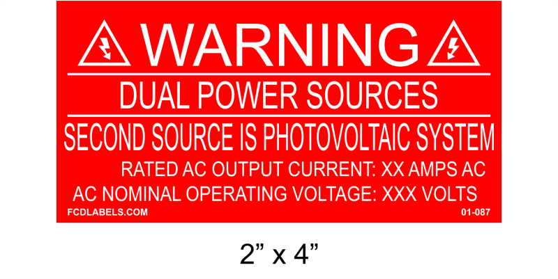 2" x 4 | Dual Power Sources Photovoltaic System | Custom PV Placards ...