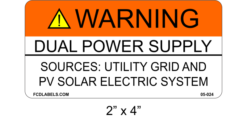 2" x 4" | Dual Power Supply | Solar Warning Labels – FCDLabels