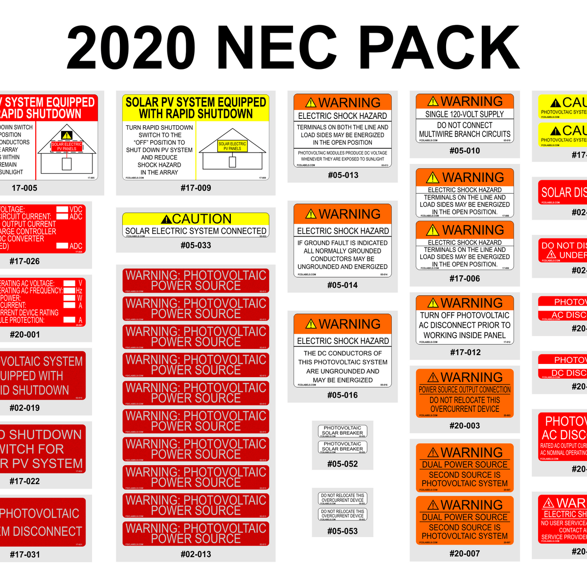 NEC 2020 Label Pack | 40 Qty Solar Labels – FCDLabels