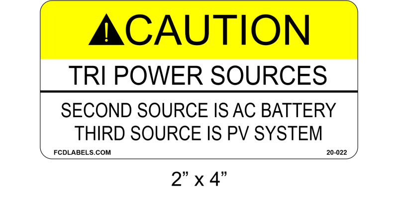 2" x 4" | Tri-Power Sources - Third Source is PV System | ANSI Caution ...